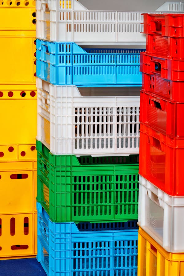 Plastic Multi Colored Boxes Stacked on Top of Each Other Stock Photo ...