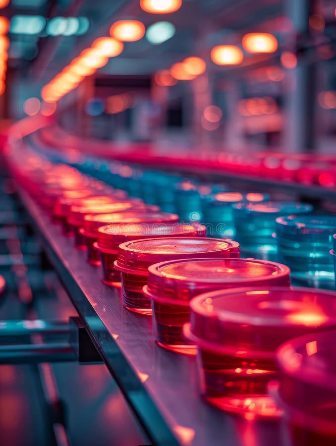 Multi-colored Plastic Containers on a Conveyor Belt Stock Image - Image ...