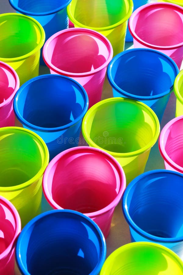 Multi Colored Plastic Cups, Full Frame Stock Photo - Image of ...