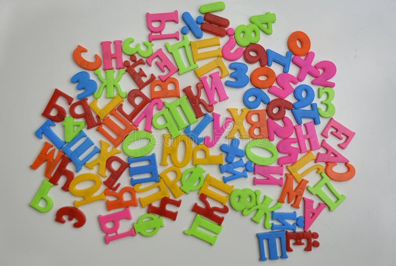 Multi-colored Plastic Letters of Russian Alphabets and Numbers Stock ...