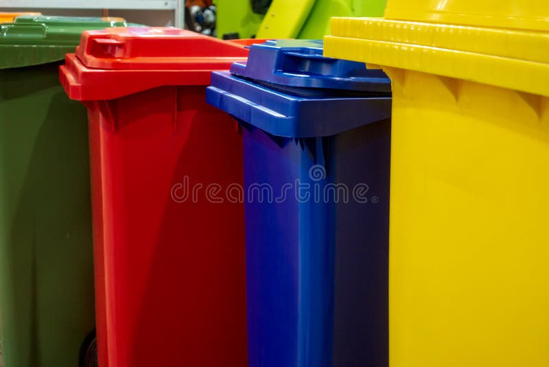 Multi Colored Plastic Trash Bins Stock Photo - Image of collect ...