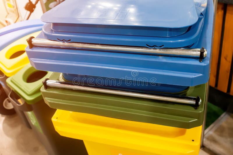 Multi Colored Plastic Trash Bins Stock Image - Image of container ...