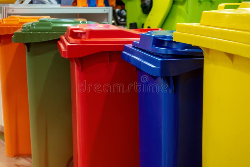 Multi Colored Plastic Trash Bins Stock Photo - Image of container ...