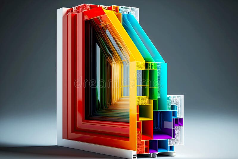 Multi-colored Plastic Windows Profile in Section for Installing Windows ...