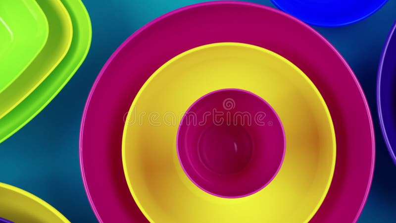 Multi Colored Plates on a Blue Background. Conceptual, Abstract ...