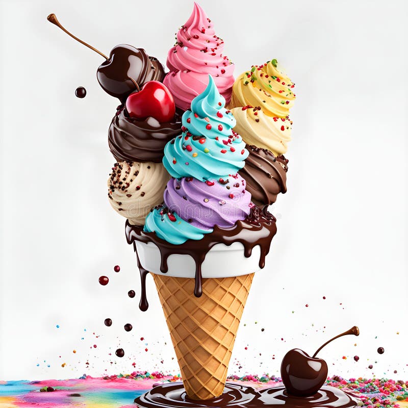 Multi-colored Popsicles in a Crispy Cone Stock Illustration ...