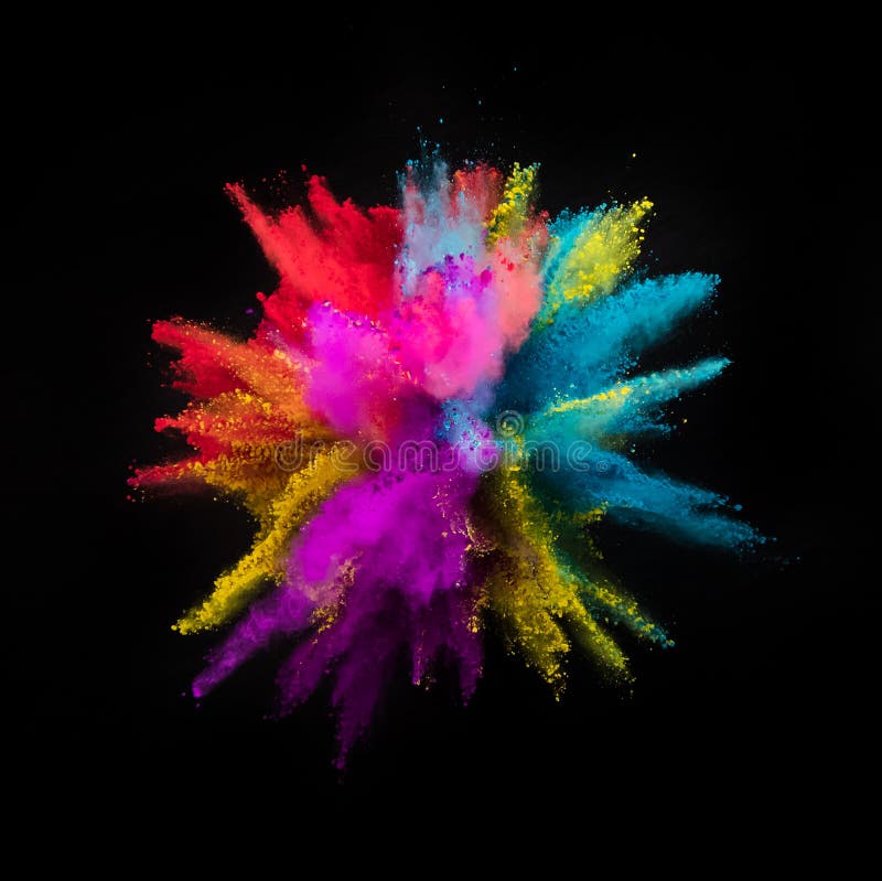 Multi Colored Powder Explosion Isolated on Black Stock Image - Image of ...