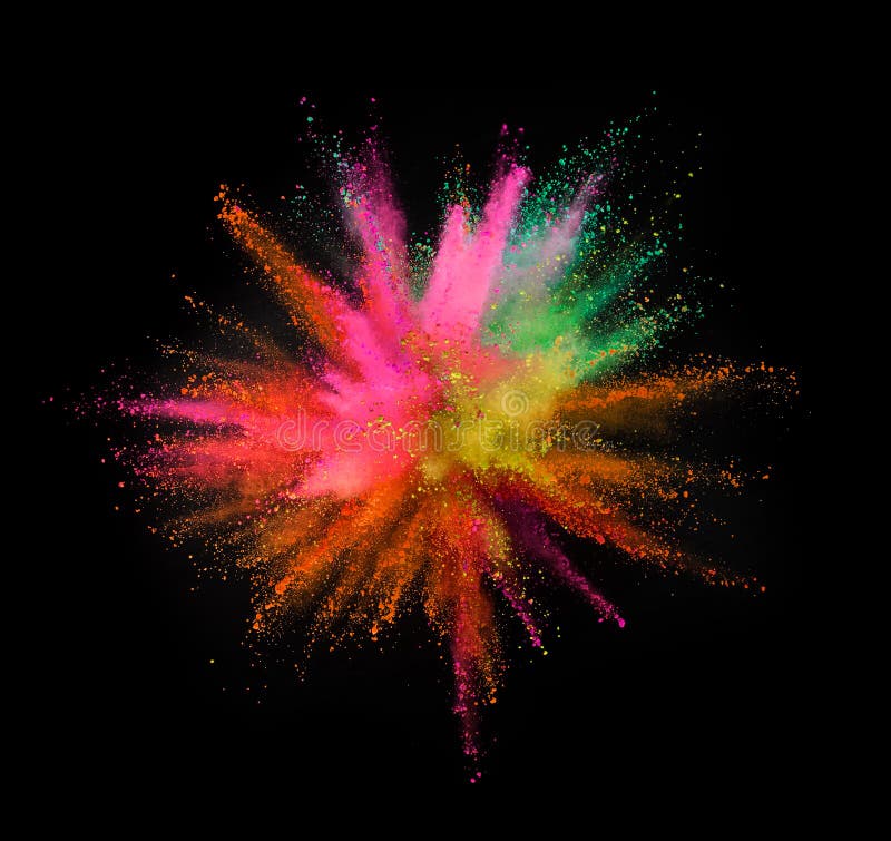Multi Colored Powder Explosion Isolated on Black Stock Image - Image of ...
