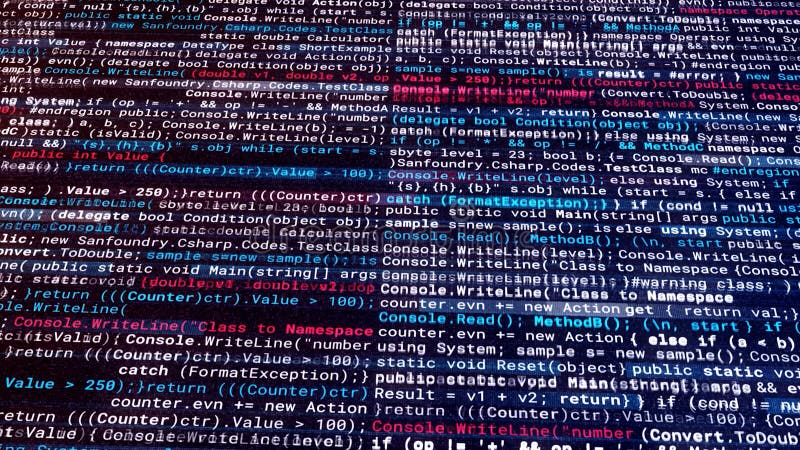 Multi-colored Program Text. Animation. Large Text with Changing Program ...