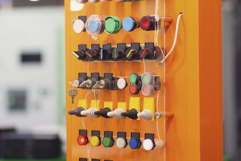 Multi-colored Push Button at the Exhibition Stand Stock Image - Image ...