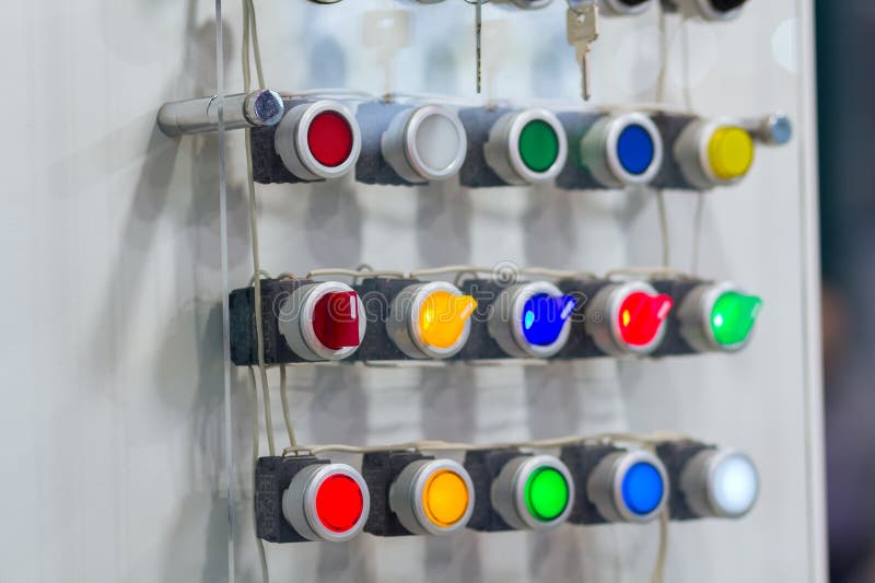 Multi-colored Push Button at the Exhibition Stand Stock Image - Image ...