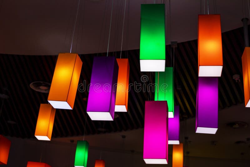 Multi-colored Rectangular Stylish Lamps in the Interior. Stock Photo ...