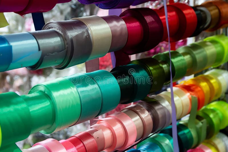 Multi-colored Ribbons on a Store Shelf Stock Photo - Image of store ...