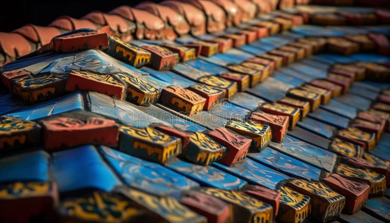 Multi Colored Roof Tiles Stack in Rows, Symbolizing Ancient Chinese ...