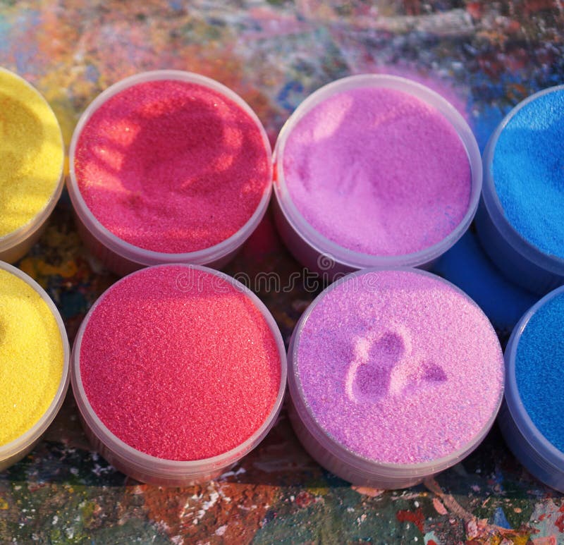 Multi-colored Sand in Plastic Cans. Stock Image - Image of rainbow ...