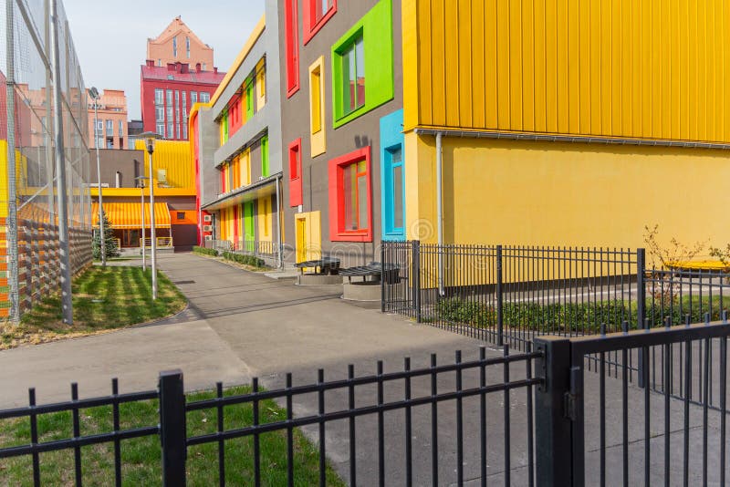 Multi-colored School Building in Modern Style Stock Image - Image of ...