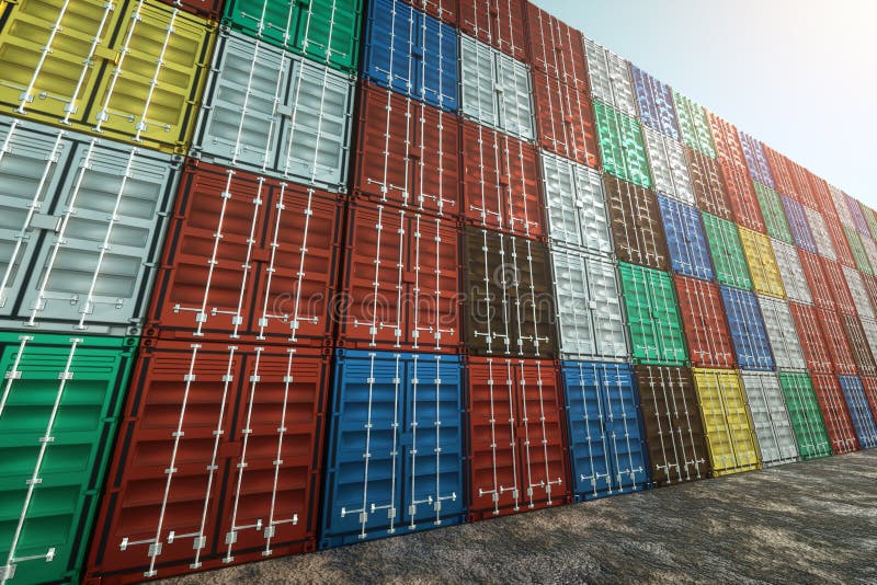 Multi-colored Sea Containers, Industrial Port with Containers, Cargo ...