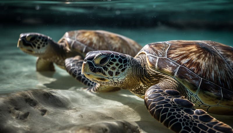 Multi Colored Sea Turtle Swimming in Tranquil Reef Generated by AI ...