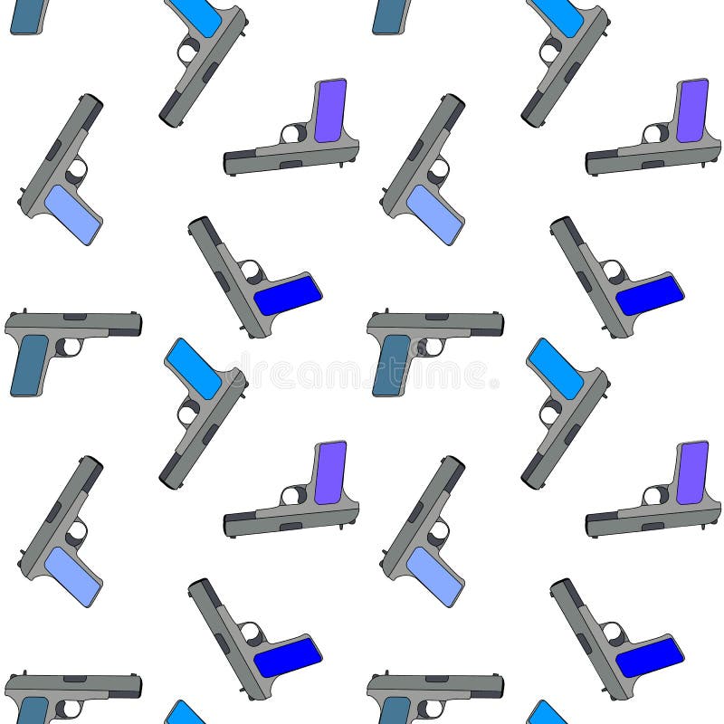 Multi-colored Seamless Pattern of Pistols on a White Background Stock ...