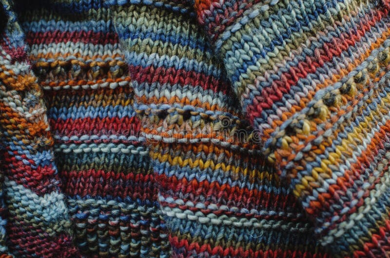 Multi-colored Self-knitted Fabric, Close-up. Beautiful Abstract ...