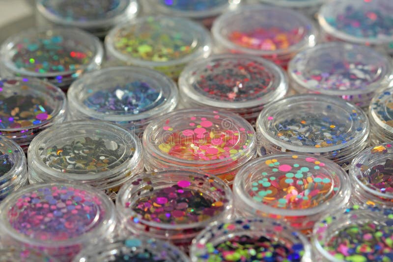 Multi Colored Sequins for the Design of Nails in a Jar. Glitter Stock ...