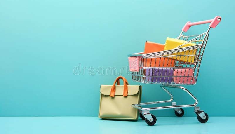 Multi Colored Shopping Cart with Blue Packet Inside Generated by AI ...