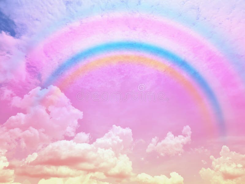 Multi-colored Sky with Pastel Rainbow and Clouds Stock Photo - Image of ...