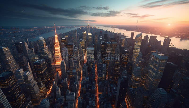 Multi Colored Skyline Illuminates Modern City Life in High Angle View ...