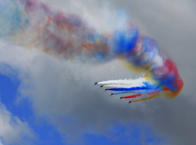 Multi-colored smoke stock image. Image of aviation, pilot - 58723061