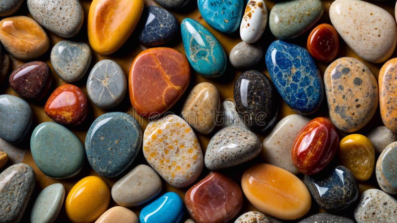Multi-colored Smooth Stones Close-up. Generative AI. Stock Illustration ...