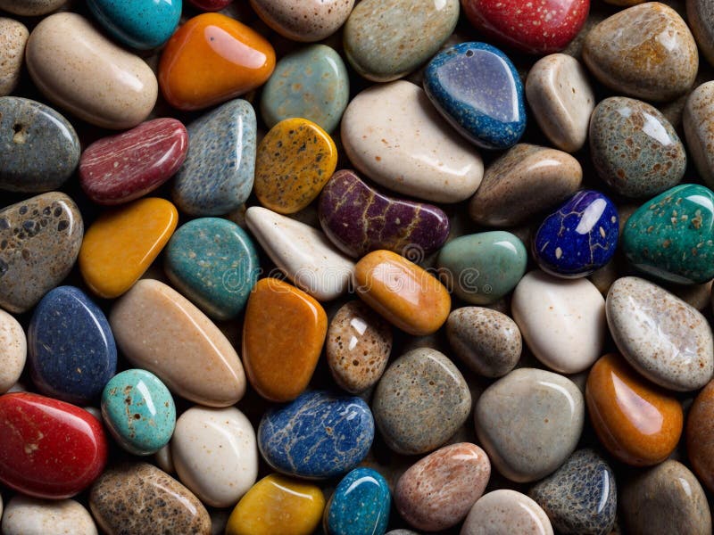 Multi-colored Smooth Stones Close-up. Generative AI. Stock Illustration ...