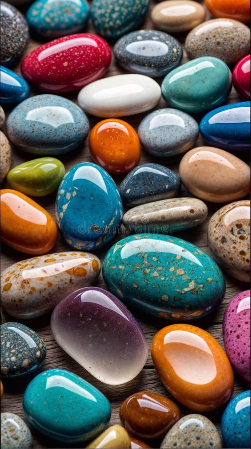 Multi-colored Smooth Stones Close-up. Generative AI. Stock Illustration ...