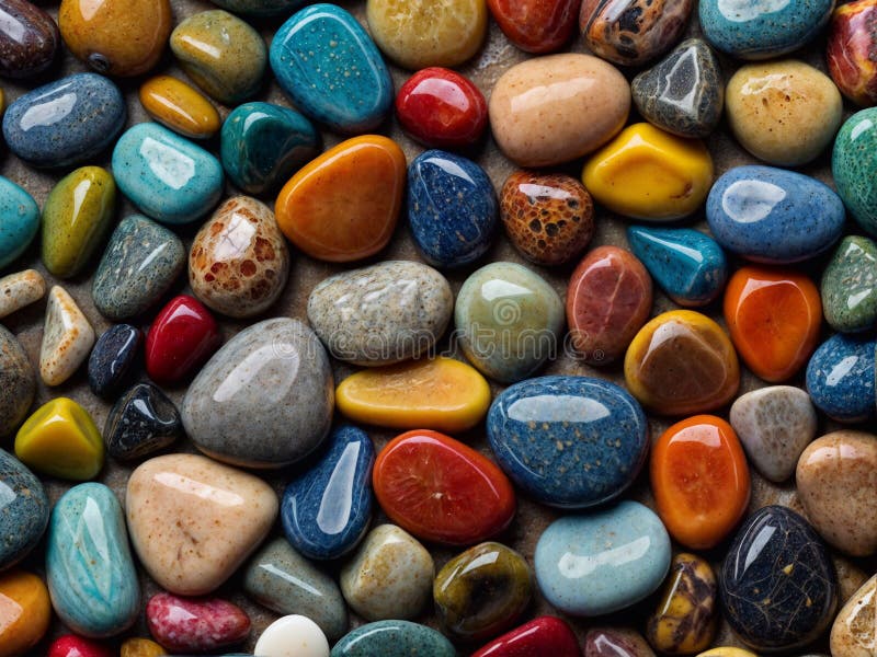 Multi-colored Smooth Stones Close-up. Generative AI. Stock Illustration ...