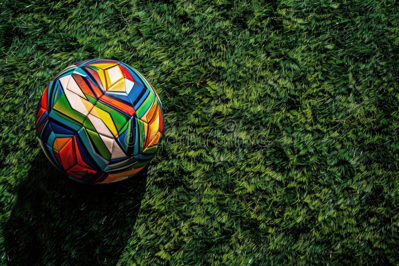 A Multi-colored Soccer Ball Casts a Soft Shadow on the Textured Grass ...