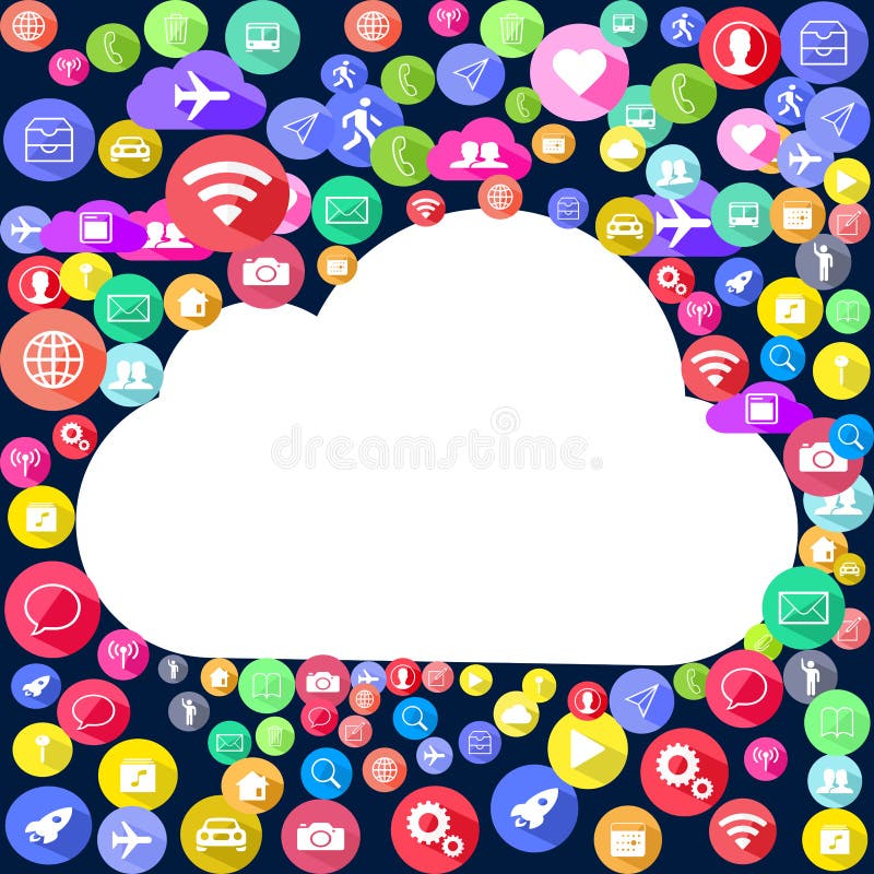 Multi Colored Social Media Icon Texture with Background Cloud Shape ...