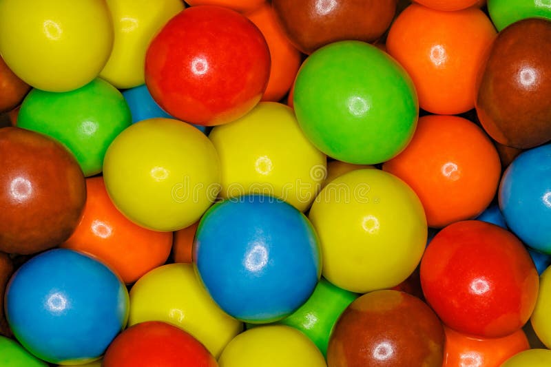 Multi-colored Spherical Balls Candies in Bulk Close-up, Full Depth of ...