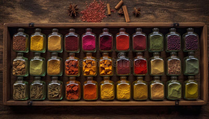 A Multi Colored Spice Collection in Jars for Healthy Cooking Variation ...