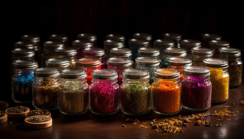 Multi Colored Spices in Glass Jar for Cooking Generated by AI Stock ...