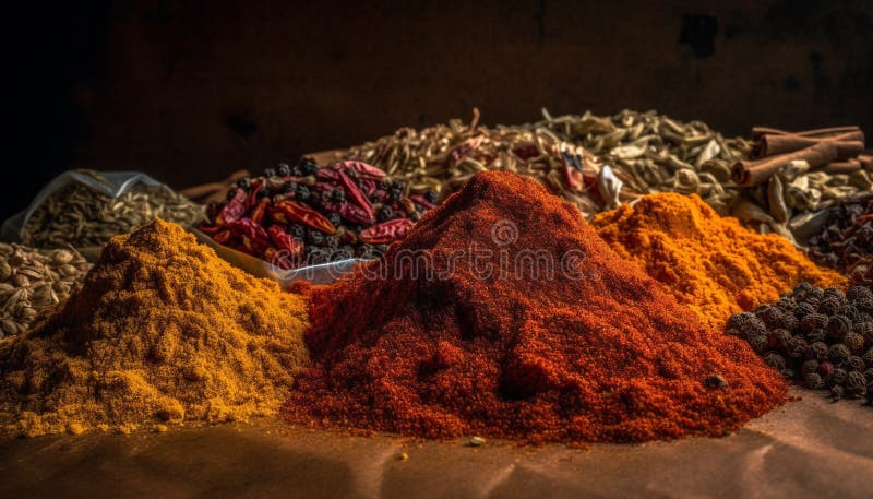 Multi Colored Spices in Indian Store Turmeric, Paprika, Cumin ...