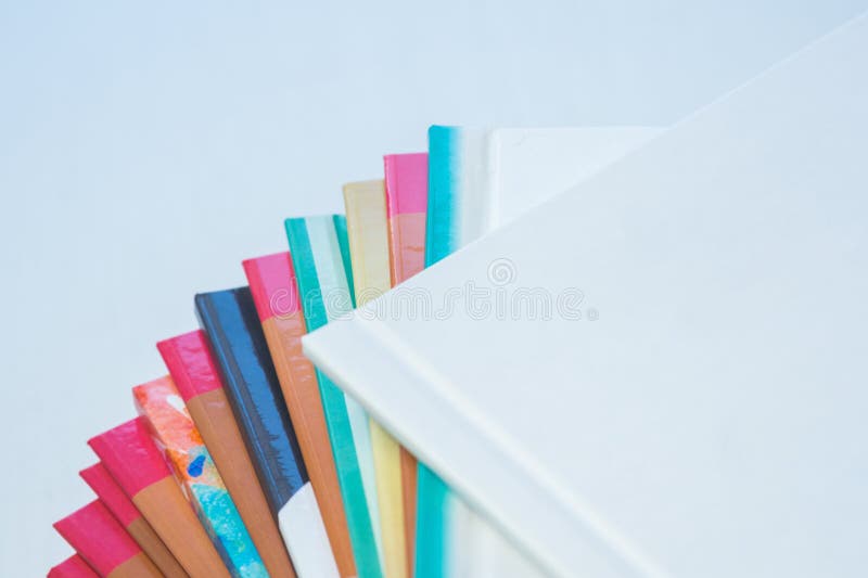 Multi-colored Spines of Photo Books Close-up, Partial Blur Stock Image ...