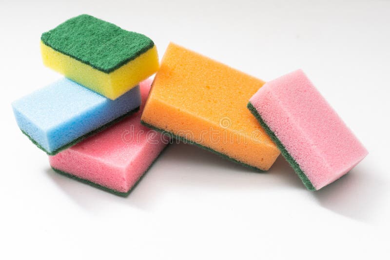 Multi-colored Sponges for Dishes Isolated on a White Background. Stock ...