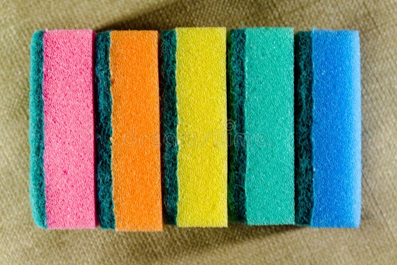 Multi-colored Sponges in a Row. Microfiber Material. for Dish Washing ...