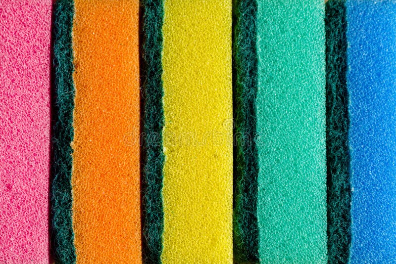 Multi-colored Sponges in a Row. Microfiber Material. for Dish Washing ...