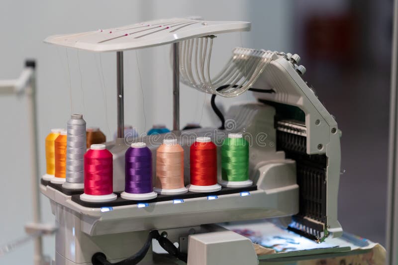 Spools of Threads are Connected To an Embroidery Machine Stock Photo ...