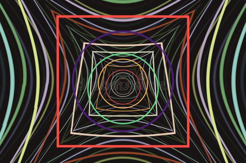 Multi-colored Square Motley Pattern of Curved Lines on a Black ...