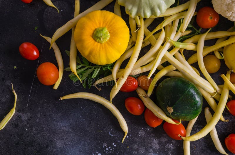 Multi-colored Squash, Cauliflower, Cherry Tomatoes and Green Beans ...
