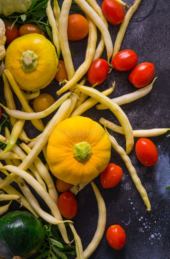 Multi-colored Squash, Cauliflower, Cherry Tomatoes and Green Beans ...