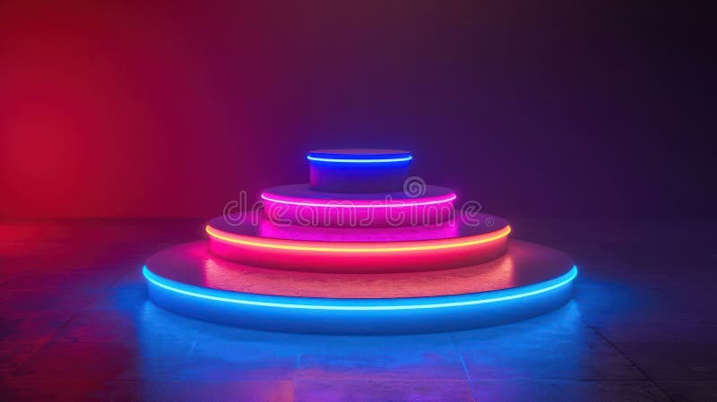 A Multi-colored Stack of Platforms with Neon Lights on Top Stock ...
