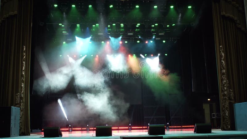Multi-colored Stage Lights, Light Show at the Concert. Light and Smoke ...