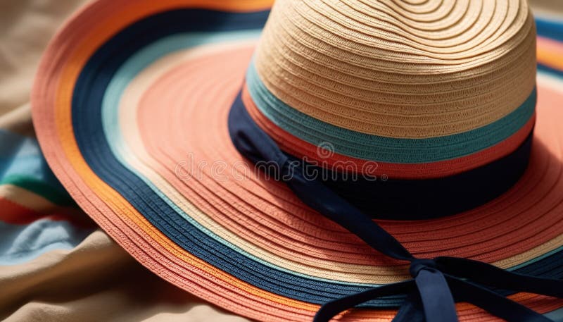 Multi Colored Straw Hat with Striped Pattern Generated by AI Stock ...